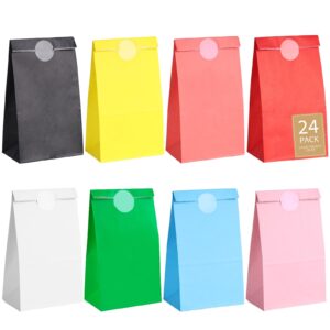 johouse 24pcs party favor paper bags, 8 colors gift bags with stickers treat bag goody bags for wedding birthday baby shower