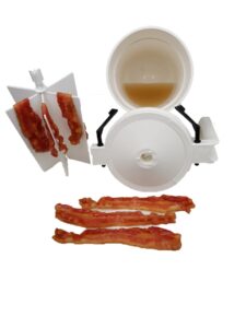 stress free bacon in a stress filled world!! wow bacon microwave cooker new p10 model! no splatter or mess! over 2,000 amazon reviews 4+ / 5 quality usa manufacturing and wow customer service!