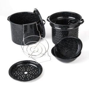 granite ware 3 -in-1 stock pot - enameled steel pot ideal for pasta, tamales & canning - speckled black multi use pot set (8 quarts)