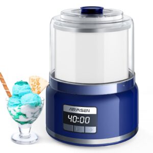 airmsen ice cream maker, 2.1-quart automatic ice cream machine with led screen and timer for gelato milkshakes sorbet, double-insulated freezer bowl, compact size, perfect for family (blue, large)