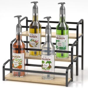 coffee syrup organizer 3-tier, 12 bottles capacity syrup rack for coffee bar station, wine rack for countertop, tiered spice racks for cabinet, bottle display shelf magnetic one-step installation