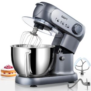 stand mixer, 6 qt 600w tilt-head dough mixer, 6+p speed mixers kitchen electric stand mixer with stainless steel bowl, dishwasher-safe dough hook, flat beater, wire whisk, splash guard, grey