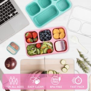 Lunbxx Snack Box Containers for Adults，4 Pack Bento Lunch Box for Adult & Kids, 5 Compartment Adult Lunchable Containers with Utensils, Sauce Jar, 44 Oz/1300ML Large Size (Wheat)