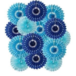 15pcs 10'' 12'' 14'' paper fans decorations round blue tissue paper fans hanging paper fans set party paper honeycomb fans decorations for party birthday wedding events