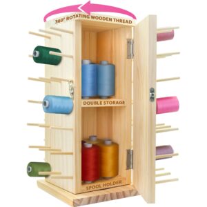 pink power 84 spools thread holder stand - 360° full rotating wooden thread holder - thread rack - embroidery thread organizer - thread storage box for sewing, quilting, jewelry, and hair-braiding