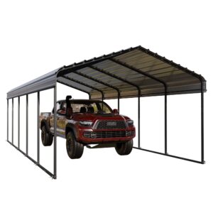 phi villa outdoor carport canopy 12' x 25', metal carport tent heavy duty, garage car shelter shade with metal roof, frame and bolts for car, truck and boat