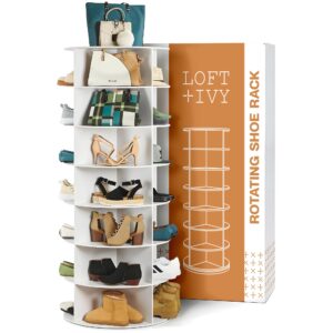 loft + ivy rotating shoe rack tower updated version -360 spinning shoe rack organizer-lazy susan for shoes - fits 28 pairs of shoes - spinning and revolving round shoe rack carousel - 7 tier shoe rack