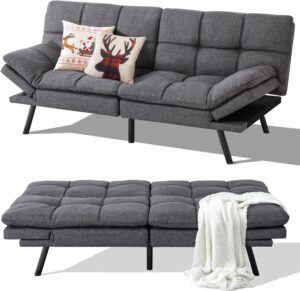 muuegm futon sofa bed couch convertible futon memory foam futon bed,modern love seat sofa sleeper couch daybed for living room,office,small space,adjustable backrests armrests,71",grey