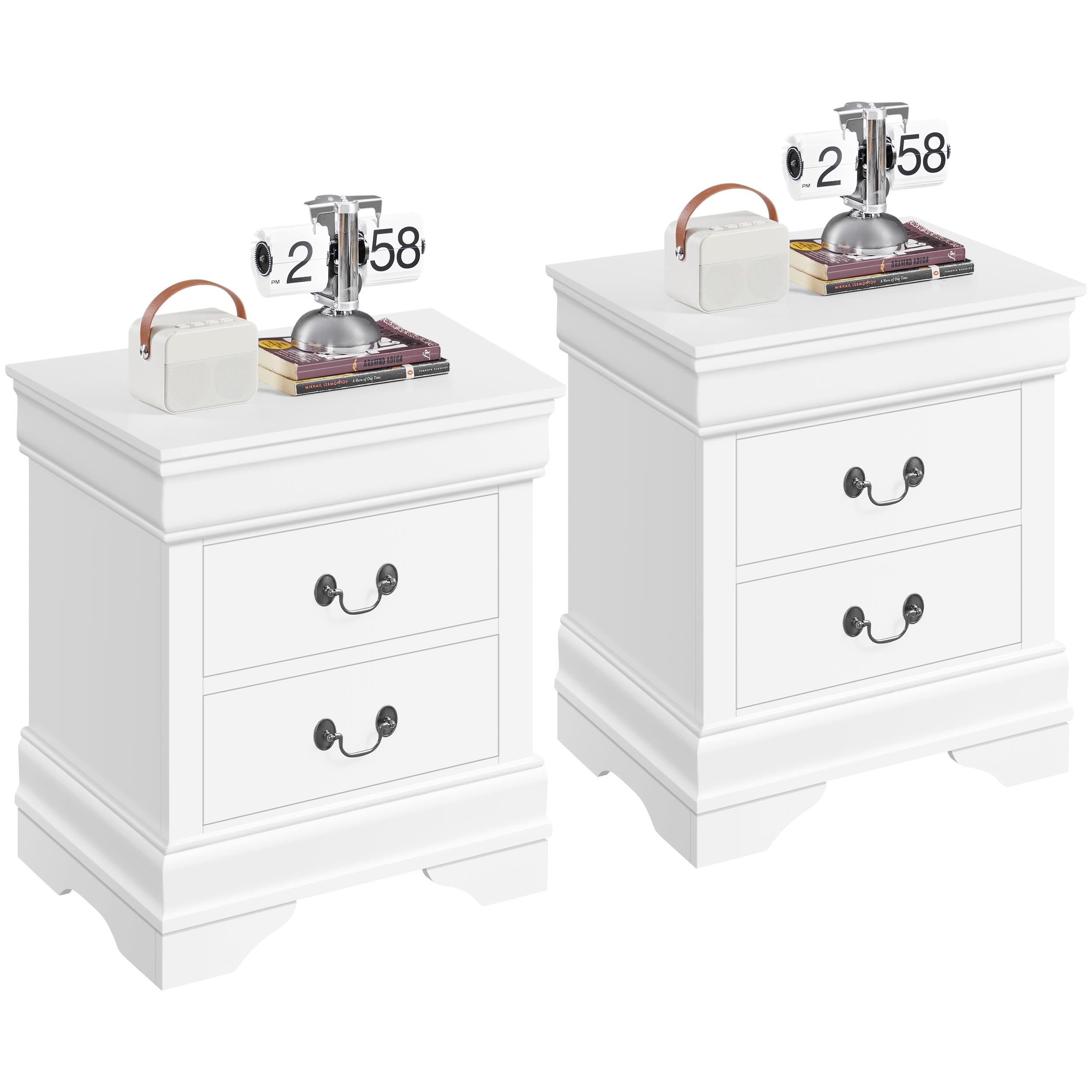 Yaheetech Fully-Assembled Nightstands Set of 2, 2-Drawer Nightstands Large Classic Bedside Tables with Storage, Wooden Painted Storage Cabinet for Bedroom, 21.5″L×16″W×24.5″H, White