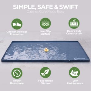 Cozycraze Under Sink Mat 𝟮𝟮𝘅𝟯𝟰 Inches, Durable Slip Resistant Silicone Under the Sink Mat with Drain Hole on Edge for Bathroom and Kitchen Cabinets, Under Sink Mats for Kitchen Waterproof (Grey)