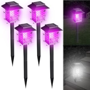 qualirey 4 pcs solar bug zapper 2 in 1 waterproof mosquito killer lamp with purple and white light outdoor solar insect trap black fly repellent light for patio yard garden pathway