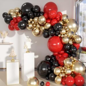 mebay black gold red balloons garland arch kit, 141pcs latex balloons different sizes 18 12 10 5 inch for party decorations, wedding backdrop, birthday, baby shower, graduation