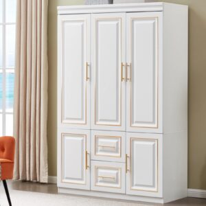 vivavista white armoire wardrobe closet with 3 doors wooden bedroom armoires clothes, wood wardrobe closets storage cabinet with hanging rod shelves drawers closets