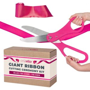 crutello giant ribbon cutting ceremony kit 21" grand opening scissors set with sharp, pink handled durable xl scissors, and 30 feet of oversized 4" wide pink ribbon