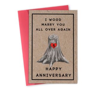 liuuli happy 5th anniversary card for women men, 5th wedding anniversary wood card for him her,fifth anniversary card for boyfriend, 5 years married gift for husband