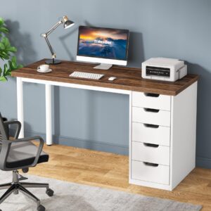 tribesigns computer desk with 5 drawers, 47 inches rustic brown home office desk with storage, modern simple laptop desk study writing table for small spaces (reversible drawer cabinet)