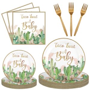 sunnyray 96 pieces taco baby shower plates and napkins taco bout a baby baby shower party supplies dessert plates napkins forks for 24 guests