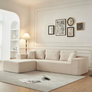 vnndenest 104'' modular sectional couch, lambwool sherpa fabric corner sofa, comfy upholstered l-shape sectional sofa with chaise lounge, 5 seater cloud sofa for living room, bedroom, apartment, beige