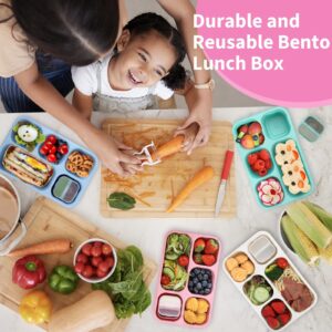 Lunbxx Snack Box Containers for Adults，4 Pack Bento Lunch Box for Adult & Kids, 5 Compartment Adult Lunchable Containers with Utensils, Sauce Jar, 44 Oz/1300ML Large Size (Wheat)