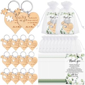 ecation wedding favors for guests wood heart puzzle keychains thank you cards gift bag bridal shower souvenir gifts(100 sets)