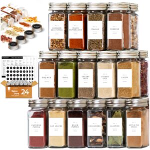 finessy empty glass spice jars with label 24 pack, 4 oz glass spice jars with shaker lids, spice bottles empty glass with labels, glass spice containers with labels and lids, seasoning containers