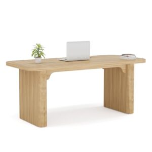 little tree 62-inch home office computer desk, large writing desk with textured double base, 5 ft conference meeting seminar table for office