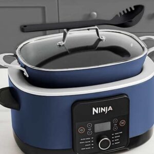 ninja foodi possiblecooker pro 8.5 quart multi-cooker, with 8-in-1 slow cooker, dutch oven, steamer & more, glass lid & integrated spoon, nonstick, oven safe pot to 500°f, navy (blue)