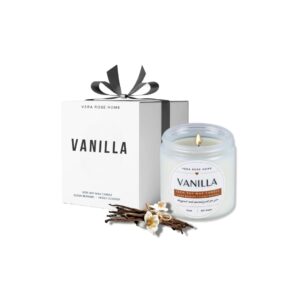 vera rose home vanilla scented soy candle long burning candles 60+ hours white candle clean burning natural scented candle - chistmas gift, christmas candle, vegan candle 12oz jar candles