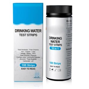 100 drinking water 16 in 1 test strips | hardness, chlorine, iron, copper, lead, nitrate, mps, total chlorine, flouride, cyanuric acid, ammonia chloride, bromine, alkalinity carbonate