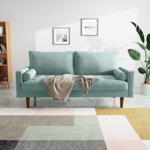 silkir velvet furniture for small spaces, mid-century modern loveseats for living room, love seat couch sofas, 70 inches, aqua turquoise