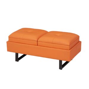 kinfant modern futon sofa bed - 2-seat couch bed with soft cushions for living room bedroom and small space (pu leather, orange)