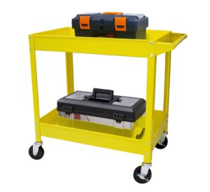 generic 2 tier utility service cart 300 lbs, steel rolling tool cart on wheels,load capacity for mechanic garage warehouse workshop & repair shop,yellow