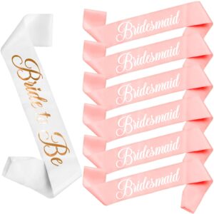 bachelorette sashes - bachelorette party set 1 white bride to be sash and 6 pink bridesmaid sashes for bride to be favors, bridal shower wedding decorations（7pcs）