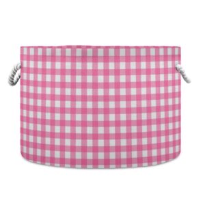 gingham hot pink plaid storage basket round collapsable waterproof decorative baskets with sturdy handle decoration for toy toy cloth