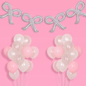 xo, fetti party decorations pink latex + iridescent foil bow balloons - 20 pk | bachelorette decorations, bow birthday party, bridal engagement decor, coquette cute, baby shower, tea ribbon decor