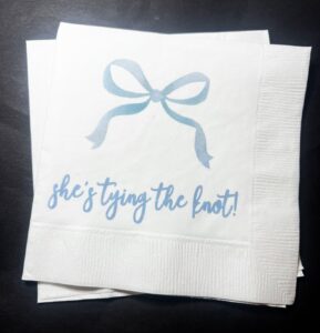 generic she's tying the knot bridal shower blue bow bridal shower brunch blue bachelorette - cocktail, napkins set of 25, white