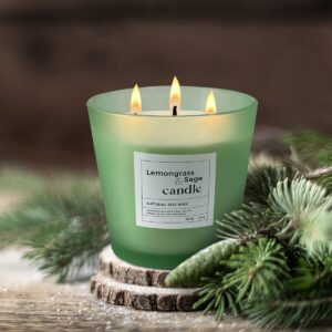 30 oz highly scented soy candles large for home, lemongrass & sage aromatherapy candle, 3 cotton wicks, smokeless long lasting 120 hrs in midnight lights, great gift for women & men