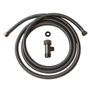 home bidet to rv bidet water inlet adapter kit - 7' braided stainless steel hose with 1/2" brass mini adapter. (compatible with other bidet brands)