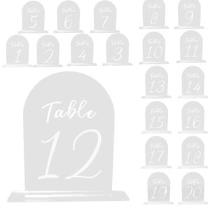 5x7inch frosted arch table numbers with stands,wedding table numbers perfect for centerpiece, reception, decoration, party, anniversary, event (1-20)