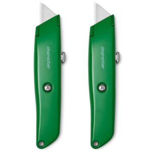 character the utility knife, premium, heavy duty box cutter with safety auto lock and retractable blade, 2 pack