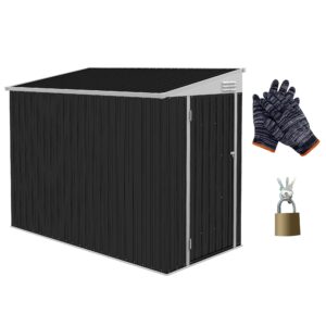 outsunny 4' x 7.7' metal outdoor storage shed, lean to storage shed, garden tool storage house with lockable door and 2 air vents for backyard, patio, lawn, dark gray