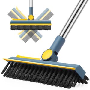 singhoow 3 in 1 floor scrub brush with long handle 44.5'' cleaning brush stiff bristle brush mop swivel head brush broom floor brush scrubber for cleaning patio bathroom garage kitchen (dark blue)