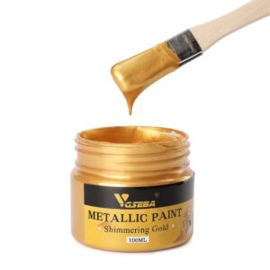 acrylic paint metallic gold, non toxic, non fading, 100ml gold leaf paint for art, painting, handcrafts, ideal for canvas wood clay fabric craft supplies