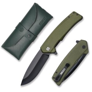 molsect boulder pocket folding knife, liner lock edc knives 4.14" 14c28n blade green micarta handle,everyday carry knife with clip for men women gift outdoor