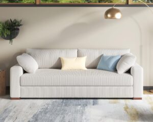 jocisland sofa, 3 seater comfy couch, modern sofa couch with corduroy upholstered, couch for living room home office -white couch