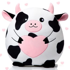 leyndo cow plush pillow 14 inch cow stuffed animal toy soft cuddly cow stuffed animal plushie kwaii cow plush toys for birthday party favor christmas bedroom sofa car decorations