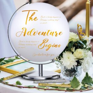 saypacck guest book alternative diy world globe with 4 pcs pens writable blank globe with metal silver stand for wedding guest book wedding party bride shower 2024 graduation party home adults