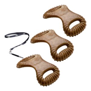 moofin dental dog chew toys, bacon-flavored, dog toys for aggressive chewers ss pet training whistle - promotes dental health, durable dog toy, easy-grip, made in usa, [pack of 3], small, brown