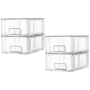 4 pack stackable storage drawers,clear acrylic drawer organizers with handles, easily assemble for fridge, bathroom,kitchen undersink,cabinet,pantry organization and storage