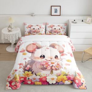 erosebridal cartoon hamster comforter set for girls boys children cute pet animal bedding 2 pieces lovely rodent animal bedding comforter sets pet mouse pattern duvet set twin size